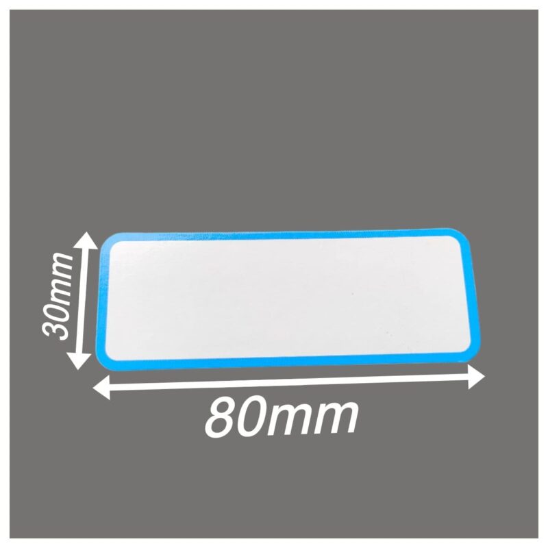 Magnet-Etikett beschreibbar 80x30mm Weiß (Umrandung Blau), abgerundete ...