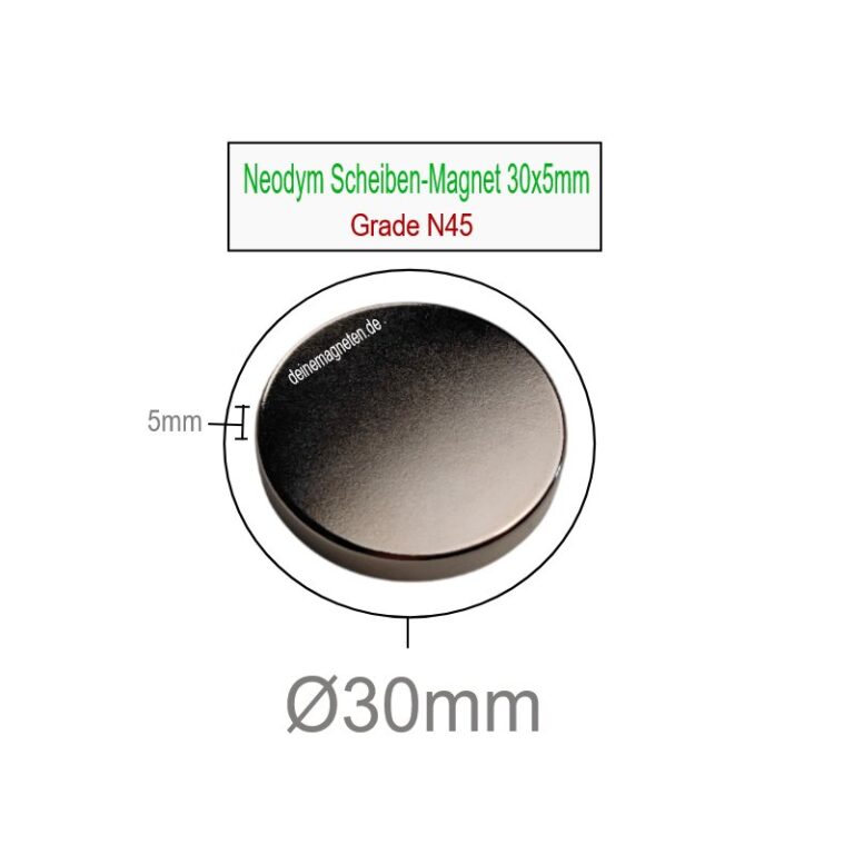 Neodym Magnet 30x5mm N45 Scheibe, Rund, Vernickelt, max °80 ...
