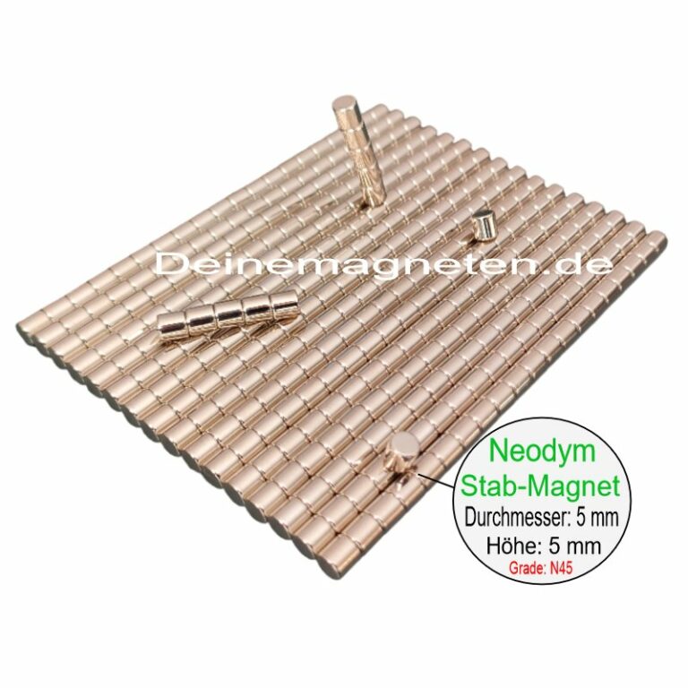 Neodym Magnet 5x5 mm Stab, N45-Stärke, Zylinder-NdFeB Permanentmagnet ...